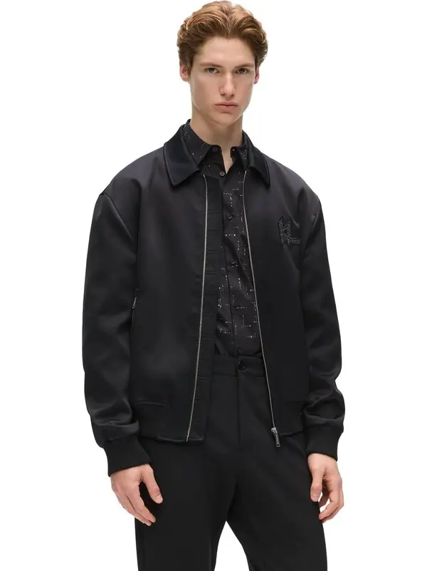 Karl Lagerfeld Monogram Bomber Jacket - Black