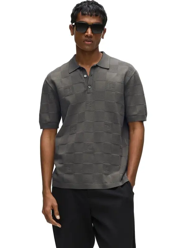 Karl Lagerfeld Monogram Checked Polo Shirt - Shadow