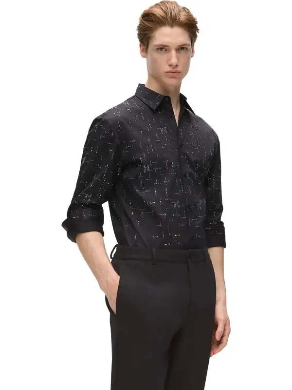 Karl Lagerfeld Monogram Rhinestone Shirt - Black