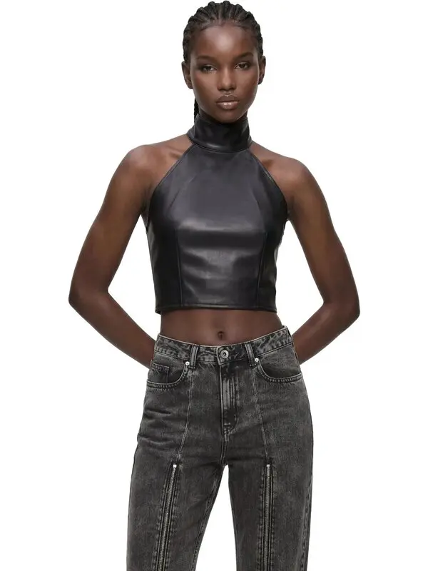 KL JEANS Jeans Faux-leather Halterneck Top - Black