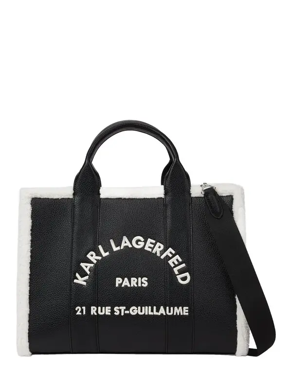 Karl Lagerfeld Rue St-guillaume Medium Faux-shearling Tote Bag - Black