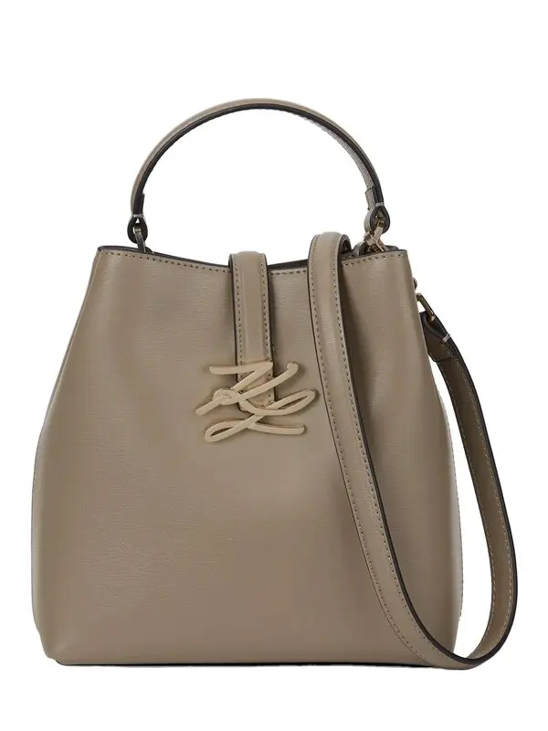 Karl Lagerfeld Small Leather Bucket Bag - Ash Grey