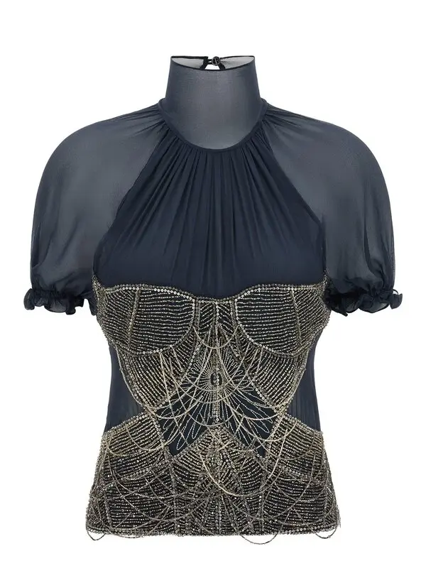 Attico Jewel Embroidery Top - Blue