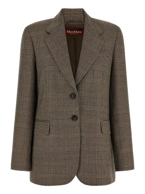 Max Mara Mstalca Wool Check Blazer - Brown