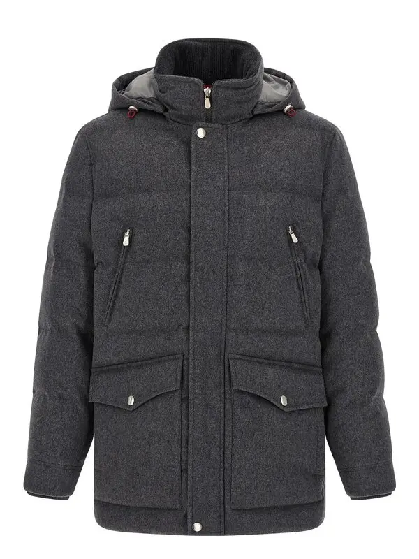 Brunello Cucinelli Membrane Wool Flannel Parka - Gray