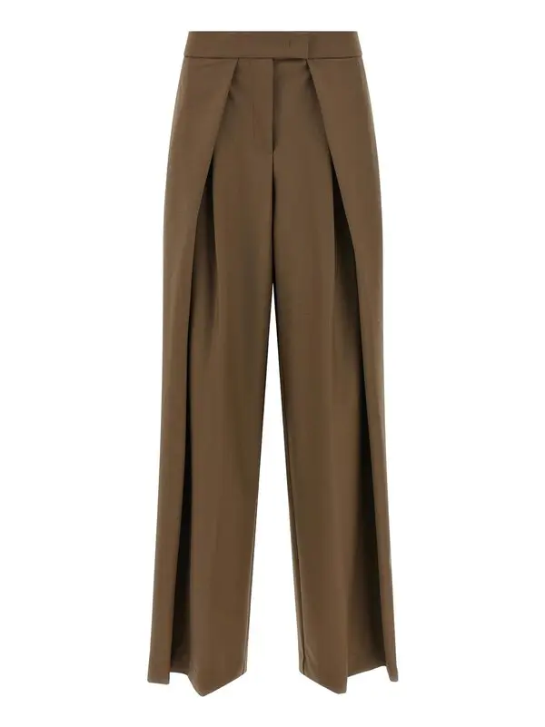 NUDE Wool Blend Palazzo Trousers - Brown