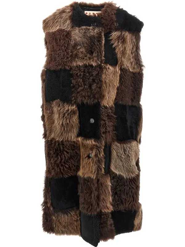 Marni Long Shearling Vest - Brown