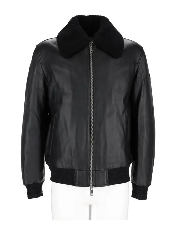 Moose Knuckles Lamb Leather Bomber Jacket - Black