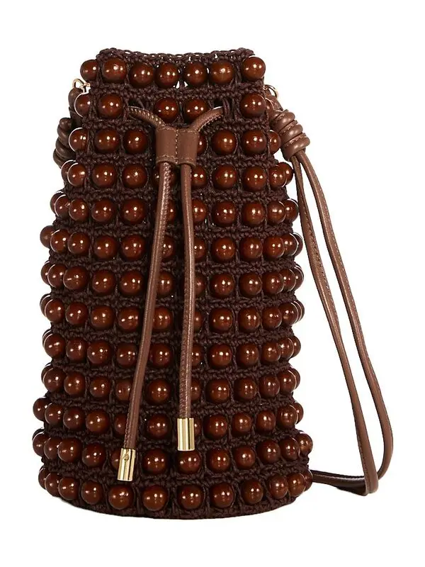 Farm Rio Mini Beaded Macrame Bucket Bag - Walnut
