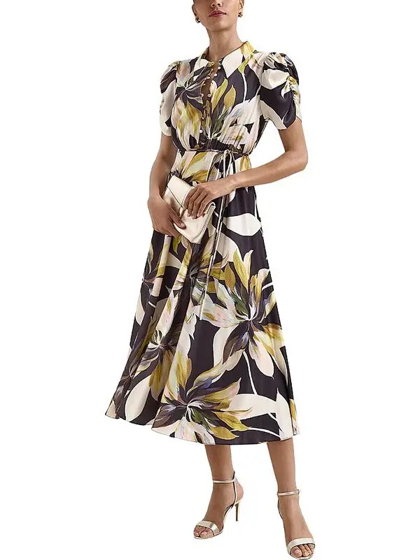 PHASE EIGHT Bella Puffed Sleeve Midi Dress - Black Multi