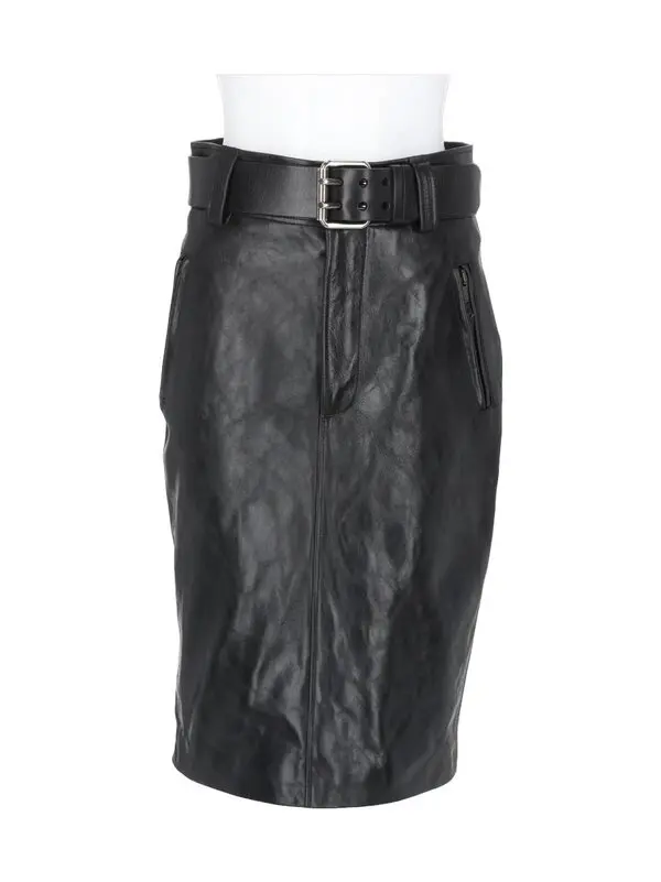 Saint Laurent Gonna A Matita Con Cintura In Pelle Martellata - Black