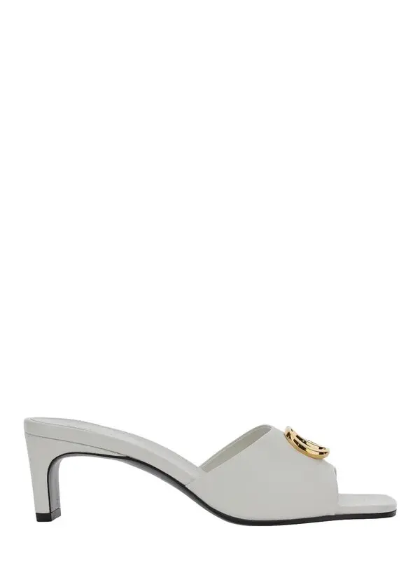 Gucci Leather Heeled Sandals With Gg Logo Plaque - Multicolor