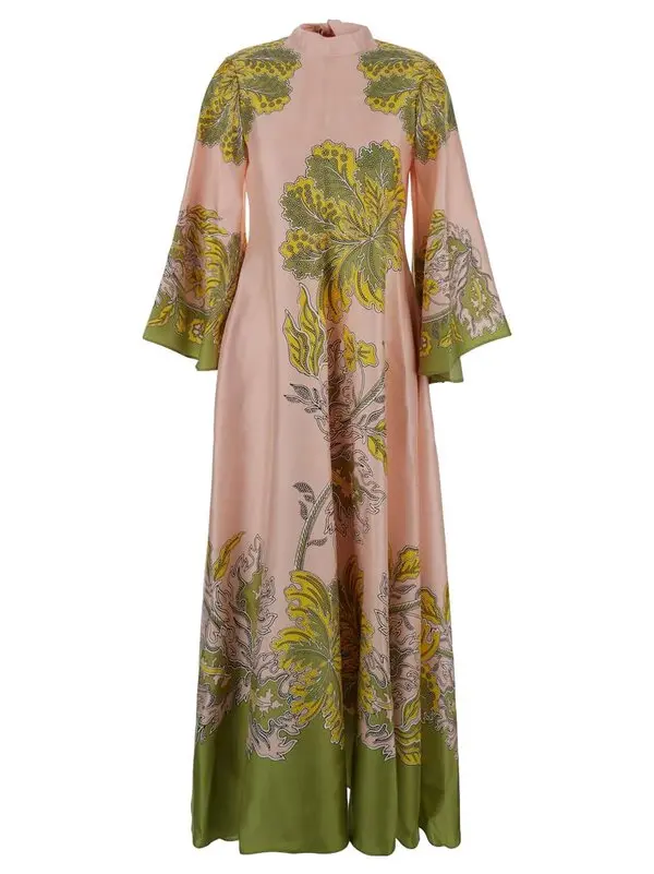 La DoubleJ Silk Floral Print Long Dress - Pink