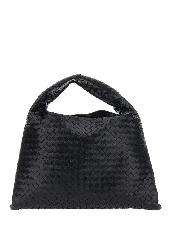 Bottega Veneta Leather Shoulder Bag With Intreccio Motif - Black