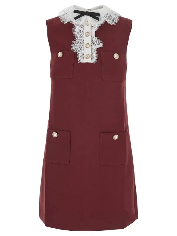SELF-PORTRAIT Crepe Mini Dress With Lace Collar - Multicolor