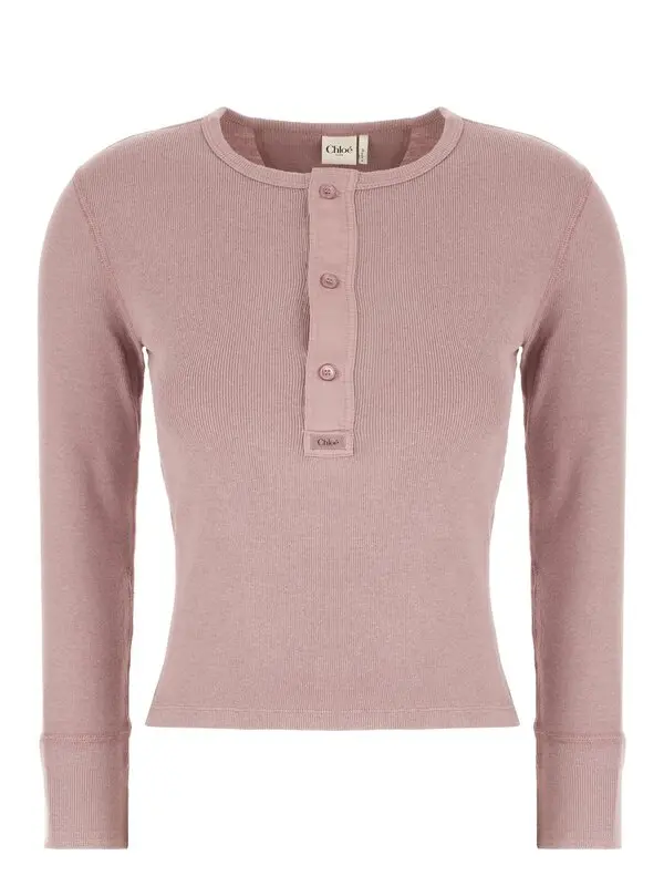 Chloé Ribbed Long Sleeve Henley Top - Multicolor