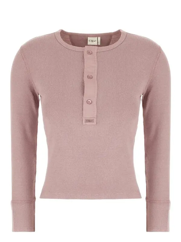 Chloé Ribbed Long Sleeve Henley Top - Multicolor