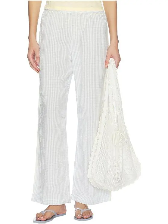 Donni. The Cotton Gingham Stripe Crop Pant In Blue - Cloud