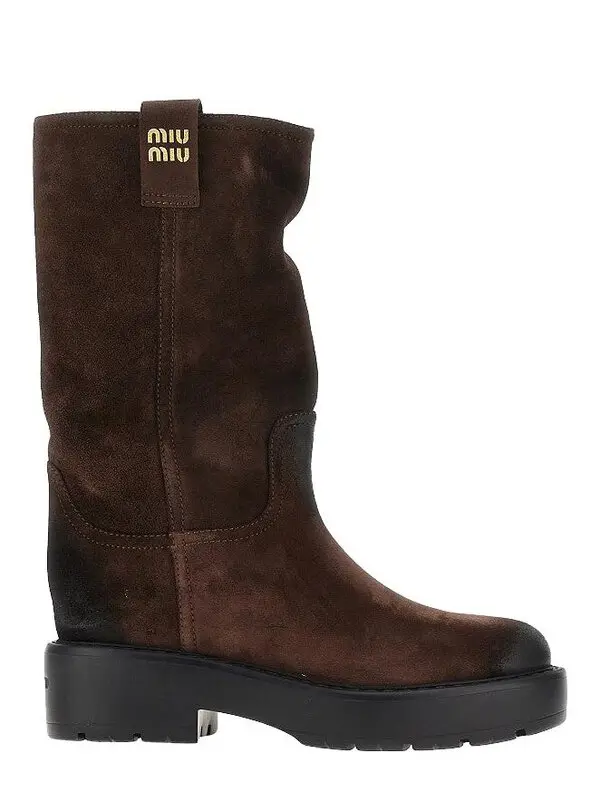 Miu Miu Suede Leather Boots - Brown