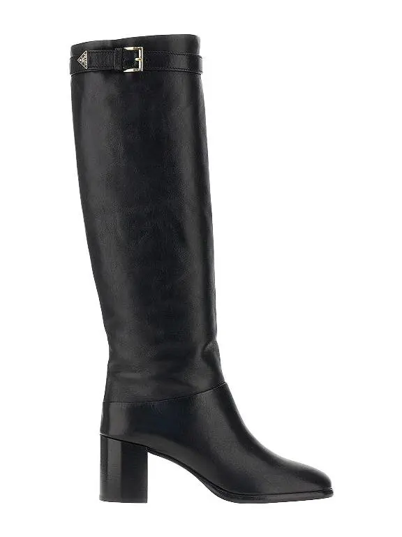 Prada Leather Boots With Triangle Logo - Black