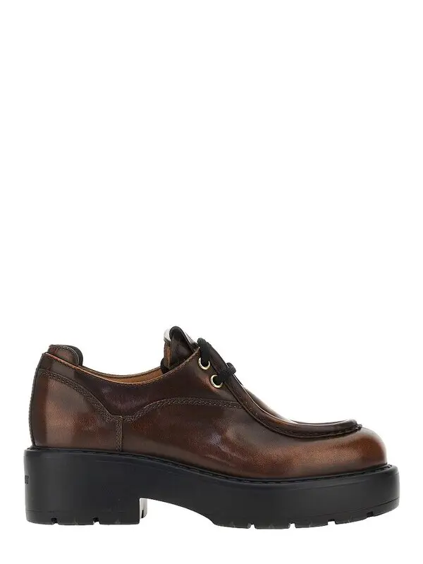 Miu Miu Fume Leather Lace Up Shoes - Brown