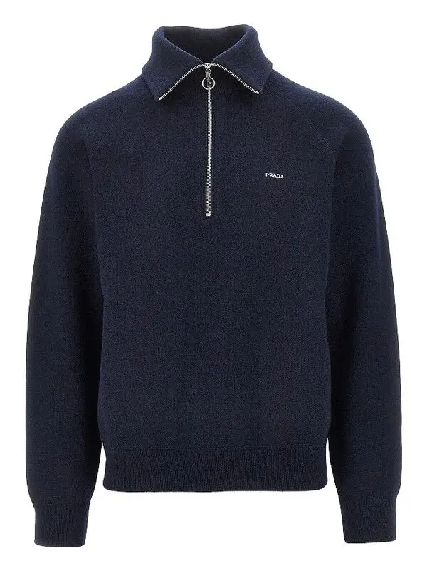 Prada Wool And Cashmere Half-zip Sweater - Blue