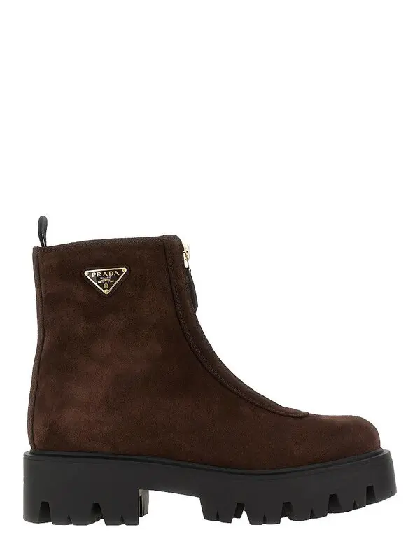 Prada Suede Leather Zip-up Ankle Boots - Brown