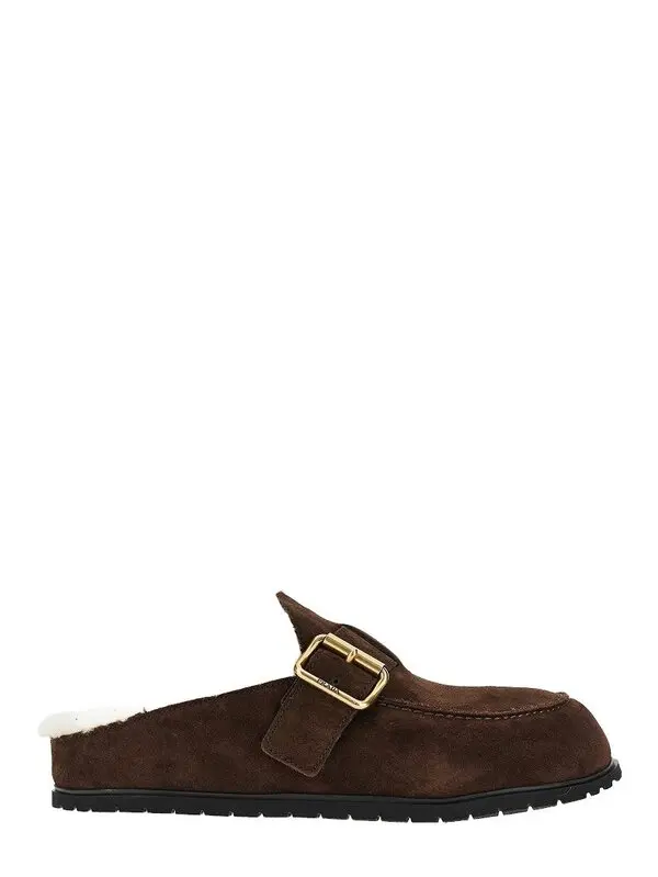 Prada Suede Leather And Shearling Sabot - Brown