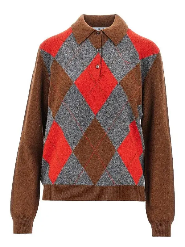 Prada Cashmere Lozenge Polo Sweater - Brown
