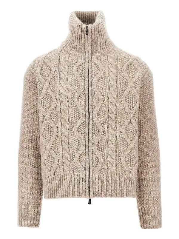 PIACENZA CASHMERE 1733 Cashmere-blend Cable Knit Cardigan - Beige