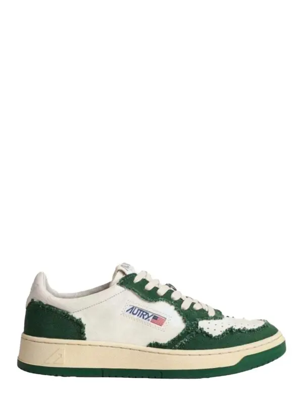 AUTRY Medalist Frayed-trim Leather Sneakers - Green