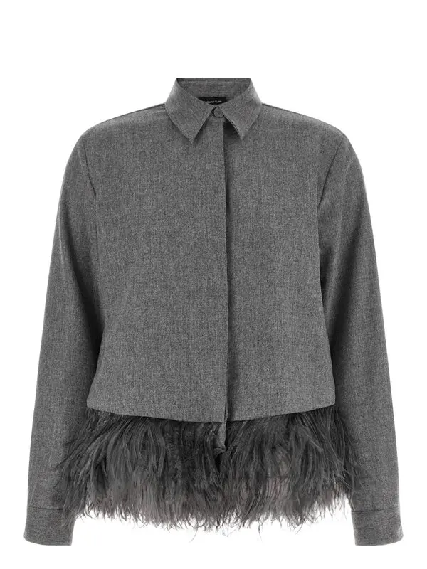 Fabiana Filippi Feather-trimmed Wool Blend Shirt - Grey
