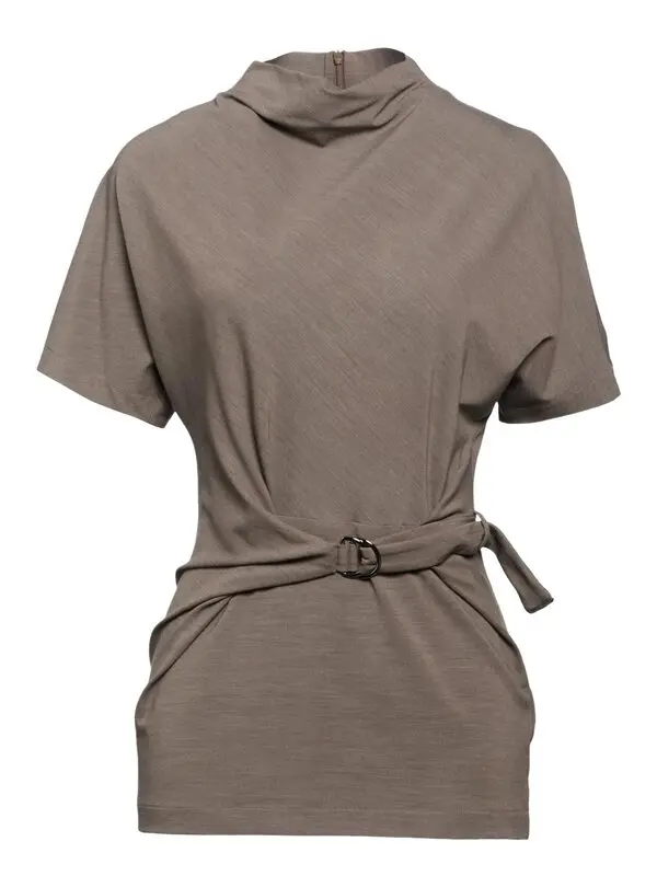 Brunello Cucinelli Embellished Mock Neck Short Sleeve Top - Gray