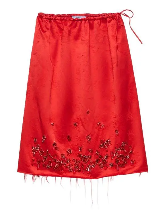 Prada Satin Skirt With Embroidery - Red