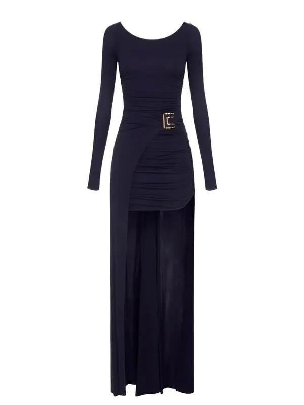 Elisabetta Franchi Asymmetric Dress With Pleated Logo Buckle - Blue
