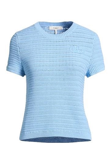 Chloé Solid-color Knitted Short-sleeved Shirt - Blue