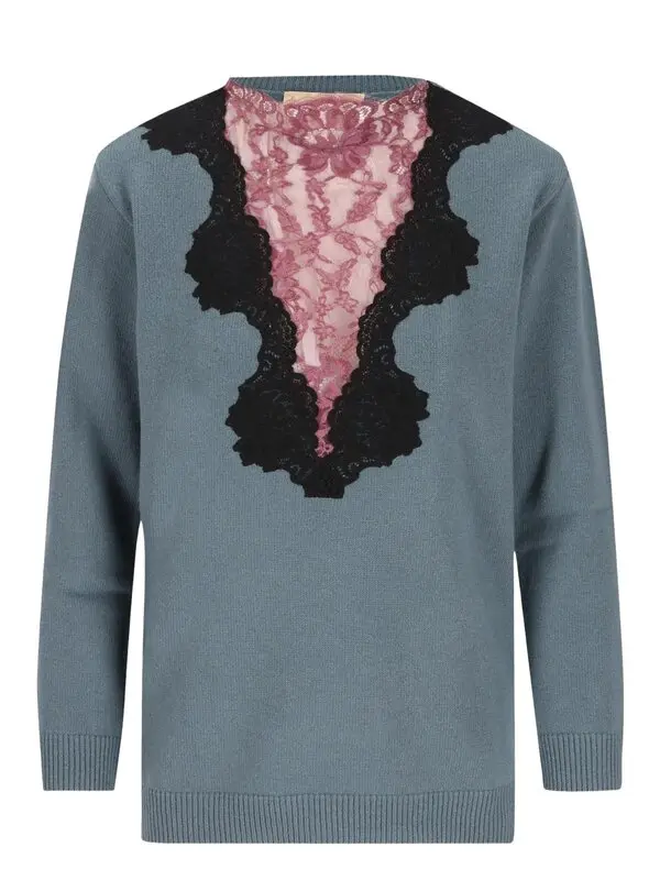 Valentino Garavani Wool Sweater With Lace Detail - Gray