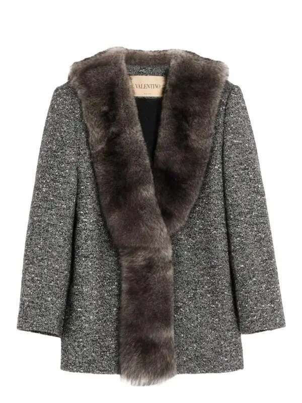 Valentino Garavani Long-sleeved Coat With Fur Collar - Black