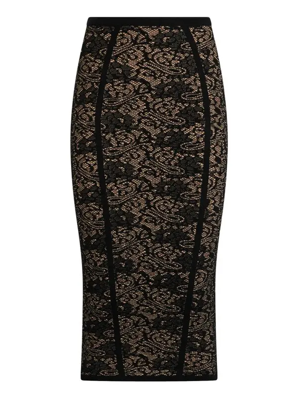 Elisabetta Franchi Lace-patterned Midi Skirt - Black
