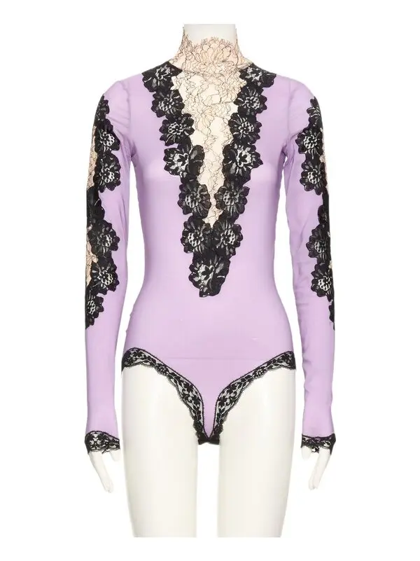 Valentino Garavani Jersey Bodysuit With Lace - Light Lilla
