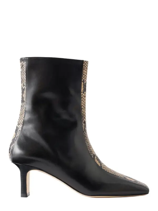 AeydĒ Snake-effect Trimmed Leather Ankle Boots - Black