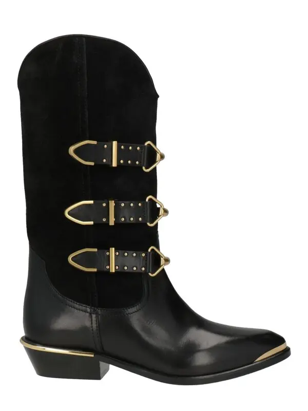 Isabel Marant Étoile Studded Suede And Leather Cowboy Boots - Black