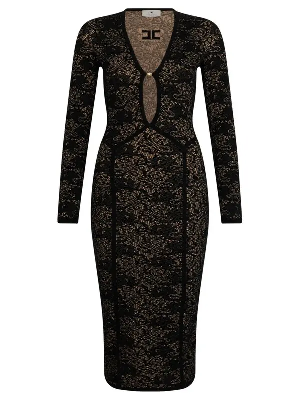 Elisabetta Franchi Lace Cut-out Midi Dress - Black