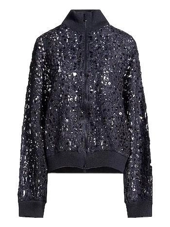 Brunello Cucinelli Sequin Open-knit Turtleneck Zip-up Sweater - Blue