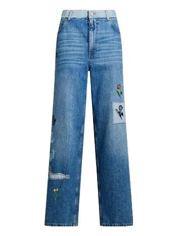 Marni Embroidered Straight Leg Jeans - Blue