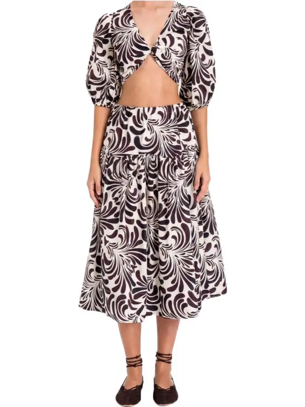 TWINSET Graphic-print Puff-sleeve Midi Skirt Set - Multicolor