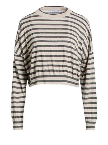 Brunello Cucinelli Striped Metallic Cropped Knit Sweater - Sand-colored