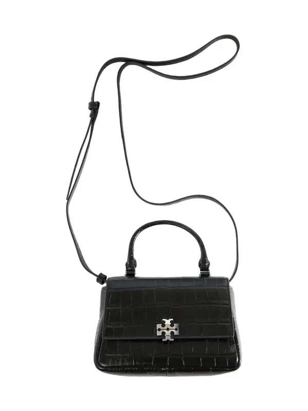 Tory Burch Charlie Embossed Crocodile-print Shoulder Bag - Black
