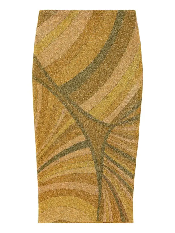 Emilio Pucci Printed Metallic Jersey Midi Skirt - Gold