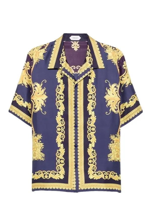 Versace Barocco-print Short-sleeve Shirt - Purple